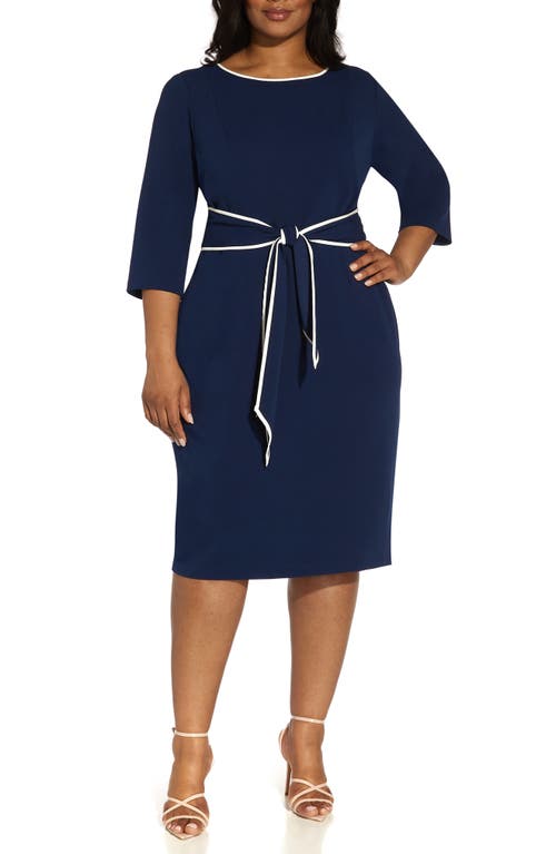 ADRIANNA PAPELL Adrianna Papell Tipped Three-Quarter Sleeve Crepe Dress